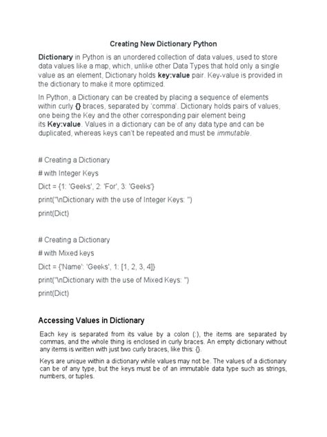 creating new dictionary python dictionary in python is an unordered
