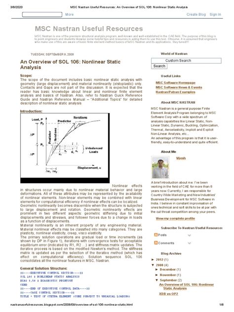 msc nastran useful resources an overview of sol 106 nonlinear