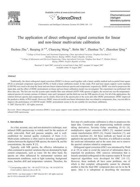 pdf the application of direct orthogonal signal correction for linear