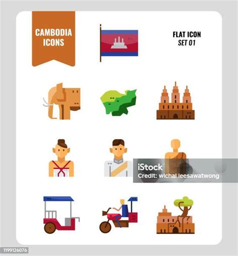 캄보디아 아이콘 세트 1 깃발 랜드마크 사람 문화 등을 포함합니다 평면 아이콘 디자인입니다 벡터 일러스트레이션 건축에 대한 스톡 벡터 아트 및 기타 이미지 Istock