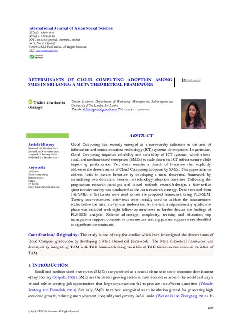 Pdf Determinants Of Cloud Computing Adoption Among Smes In Sri Lanka A Meta Theoretical Framework