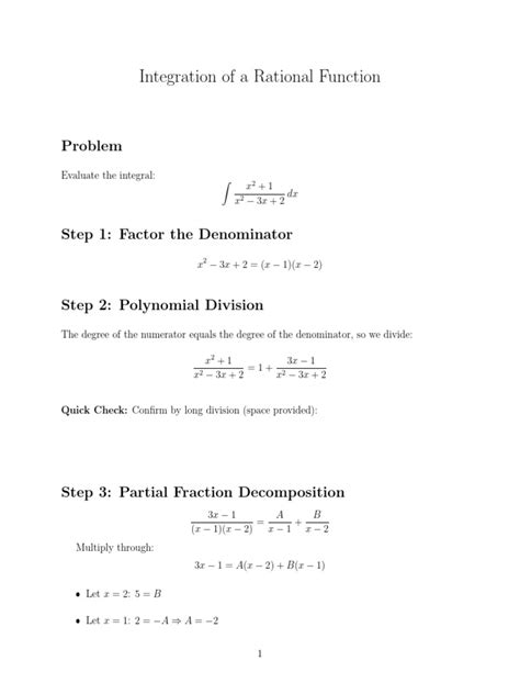 Integration Of Rational Functions Polynomial Division 1 Pdf