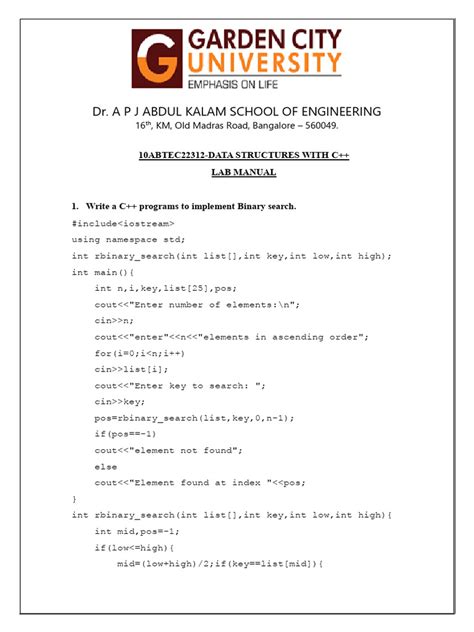 Data Structure Lab Manual Pdf Computing Software Engineering
