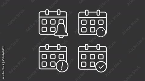 Animated Schedule White Line Icons Appointment Notification Loop Hd Video With Chroma Key