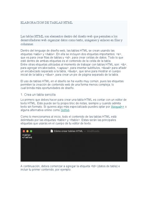 Elaboracion De Tablas Html Pdf Html Diseño Web