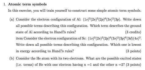 Solved 1 Atomic Term Symbols In This Exercise You Will