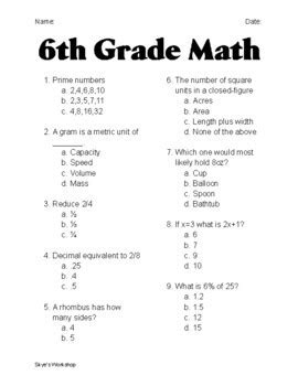 Free Middle School Math Review Worksheet Download Free Middle School