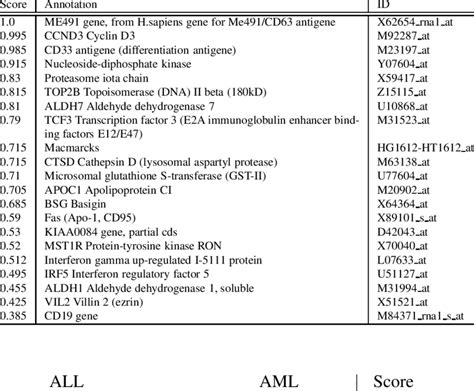 High Scoring Genes For Discriminating All And Aml Samples Download Table