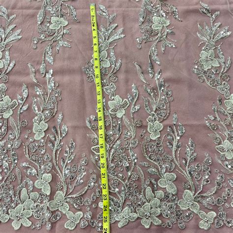 Beaded Lace Fabric Embroidered On 100 Polyester Net Mesh Lace Usa