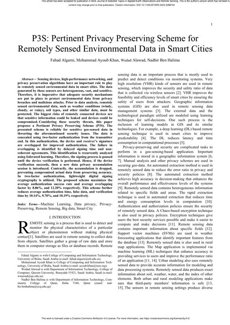 Pdf P3s Pertinent Privacy Preserving Scheme For Remotely Sensed Environmental Data In Smart
