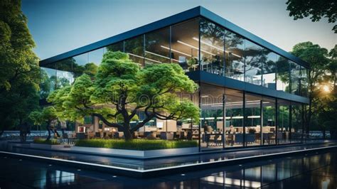 Sustainable Green Building Eco Friendly Building With Tree For Reducing