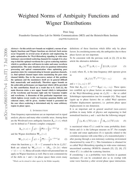 Pdf Weighted Norms Of Ambiguity Functions And Wigner Distributions