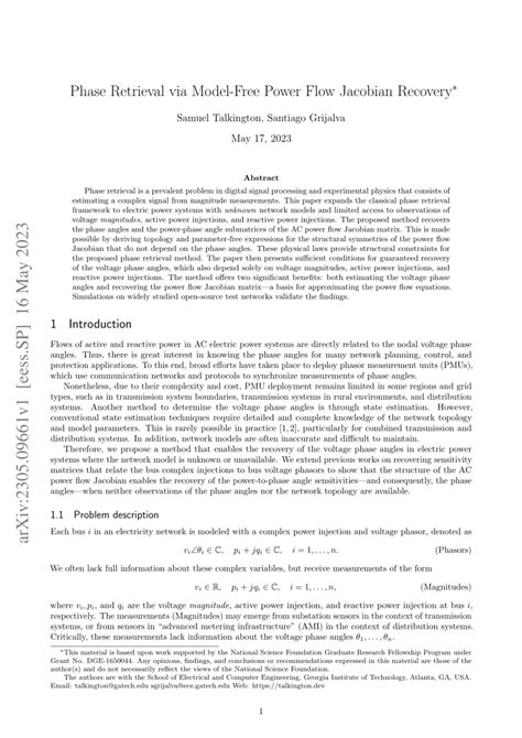 Pdf Phase Retrieval Via Model Free Power Flow Jacobian Recovery