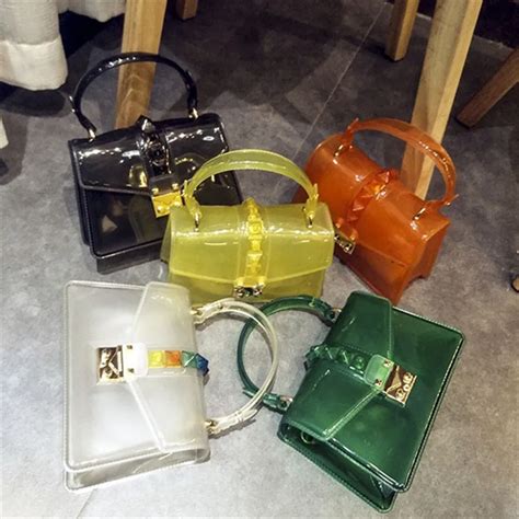 브랜드 PVC 젤리 가방 여성용 탑 핸들 가방 핸드백 유명 브랜드 리벳 여성 숄더백 여성용 플랩 여성 소녀 숄더 백 AliExpress