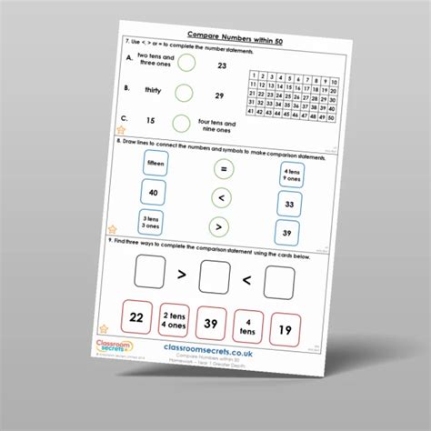 Year 1 Compare Numbers Within 50 Homework Resource Classroom Secrets