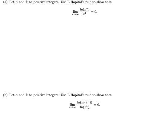 Solved a Let n and k be positive integers Use L Hôpital s Chegg com