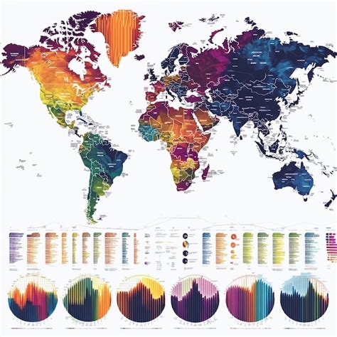 A World Map Visualization Showing Global Data Trends With Colorcoded Regions Premium Ai