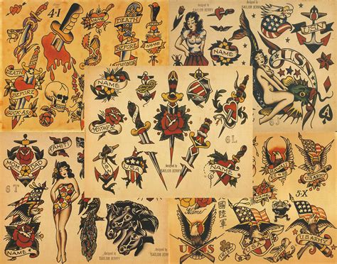 Sailor Jerry Traditional Vintage Style Tattoo Flash 5 Sheets 11x14 Old School Set 4 Etsy