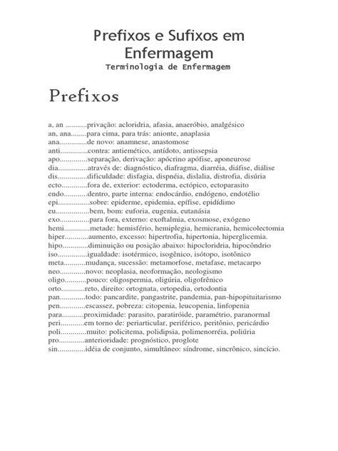 Prefixos E Sufixos Em Enfermagem Pdf Estômago Gastroenterologia