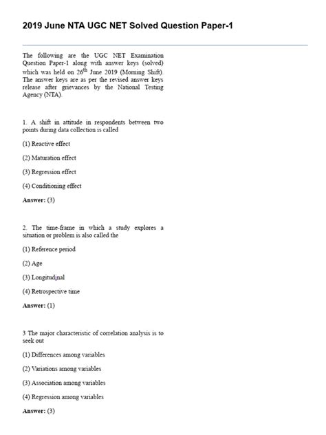 2019 June Nta Ugc Net Solved Question Paper 1 Pdf Sampling Statistics Nature