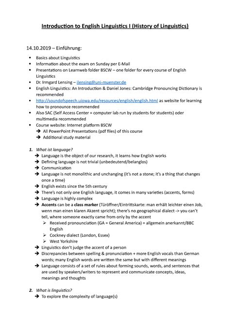 introduction to english linguistics i 10 einführung basics about