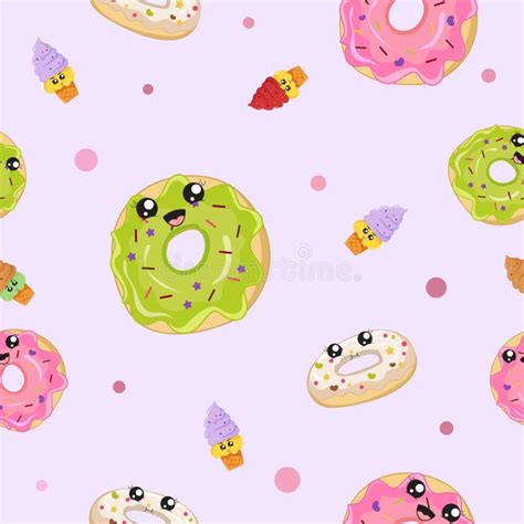 Cute Dessert Cartoon Seamless Pattern Stock Vector Illustration Of