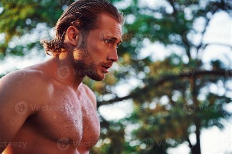 Beautiful Nature Handsome Shirtless Man With Muscular Body Type Is In