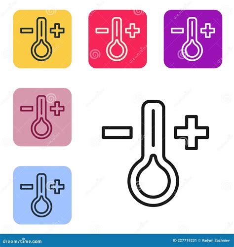 Black Line Meteorology Thermometer Measuring Icon Isolated On White Background Thermometer