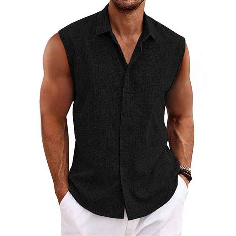 【24 Hour Shipping】mens Solid Color Lapel Cotton And Linen Sleeveless