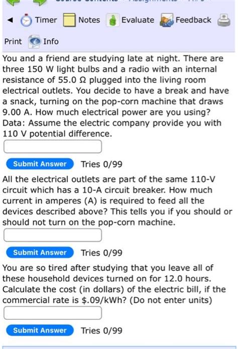 Solved 4 Timer Notes Evaluate Feedback Print Info You And A