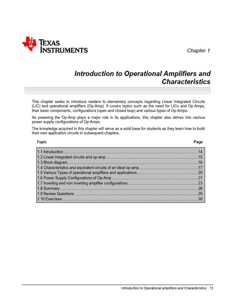 Introduction To Operational Amplifiers And Characteristics Pdf