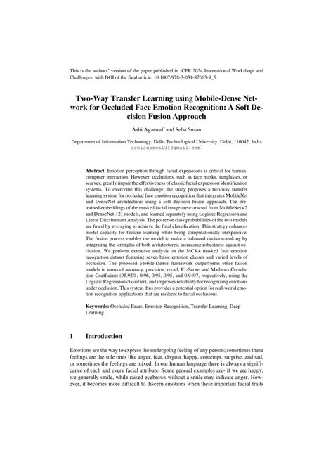 Pdf Two Way Transfer Learning Using Mobile Dense Network For Occluded Face Emotion Recognition