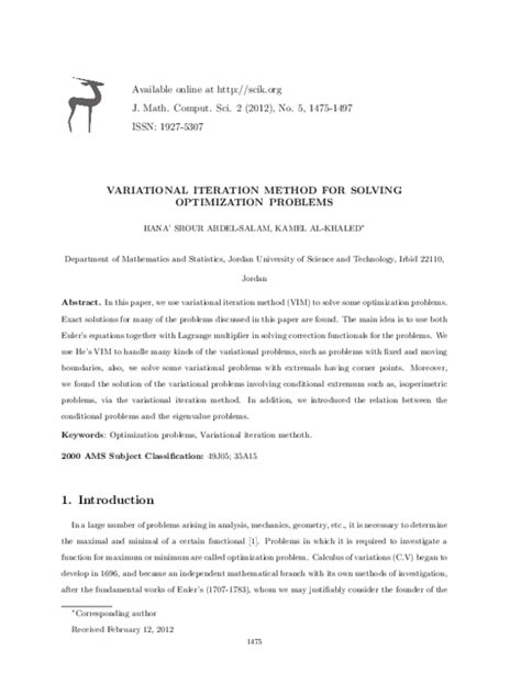 pdf variational iteration method for solving optimization problems