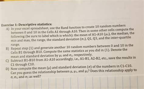 Solved Exercise Descriptive Statistics A In Your Excel Chegg