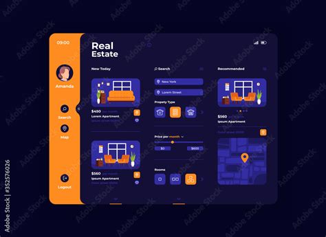 Real Estate Furnishing Tablet Interface Vector Template Mobile App