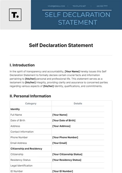 Free Self Declaration Statement Template To Edit Online