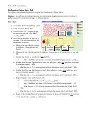 Lab 12 Radioactive Dating Sent Docx Name Yada Vasupongchai Radioactive Dating Game Course Hero