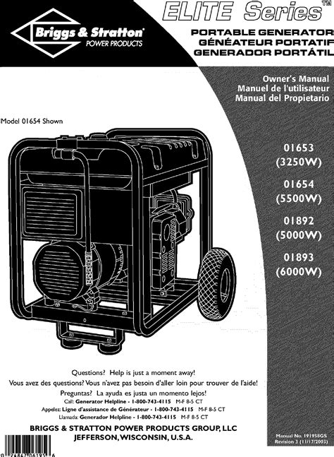 Briggs & Stratton 01653 User Manual GENERATOR Manuals And Guides L0312017
