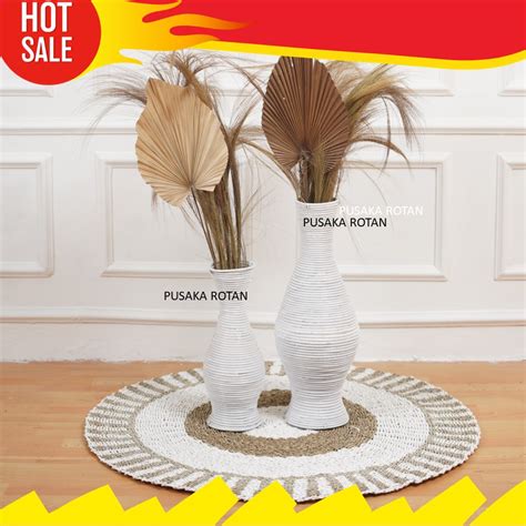 Jual Guci Rotan Warna Putih Sisa Export Vas Bunga Rotan Pot Bunga Rotan Finishing Melamin