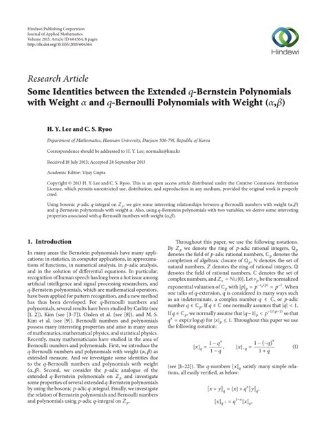 Pdf Some Identities Between The Extended Bernstein Polynomials With Weight And Bernoulli