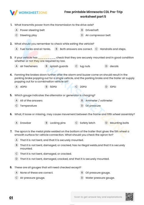 Free Printable Minnesota Cdl Pre Trip Worksheet Part 5