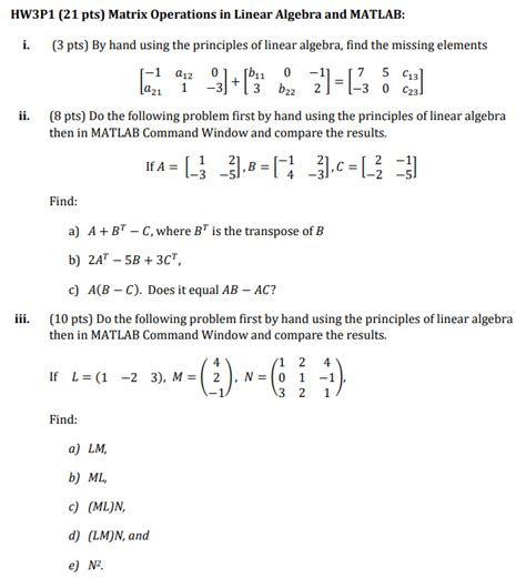 Solved Hw3p1 21 Pts Matrix Operations In Linear Algebra