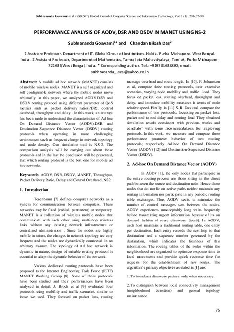 pdf performance analysis of aodv dsr and dsdv in manet using ns 2