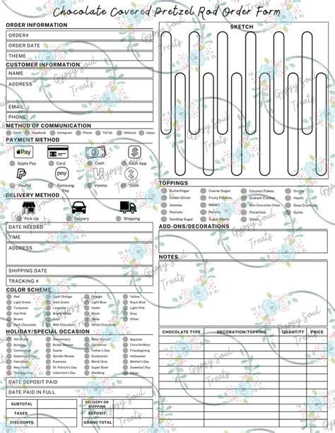 Chocolate Covered Pretzel Rod Order Form Etsy