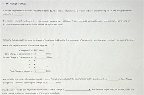 Solved The Multiplier Effect Consider A Hypothetical Chegg Com