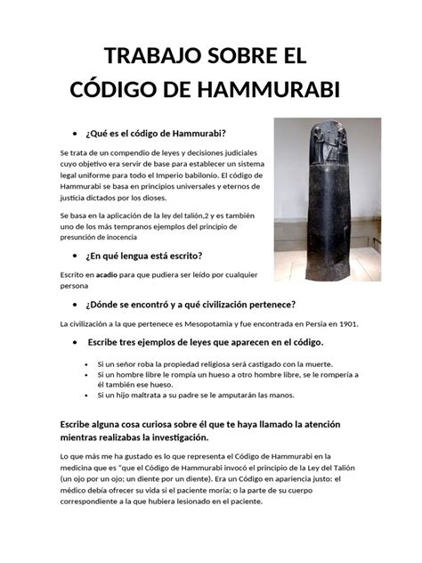 Código De Hammurabi Leyes Y Justicia Pdf