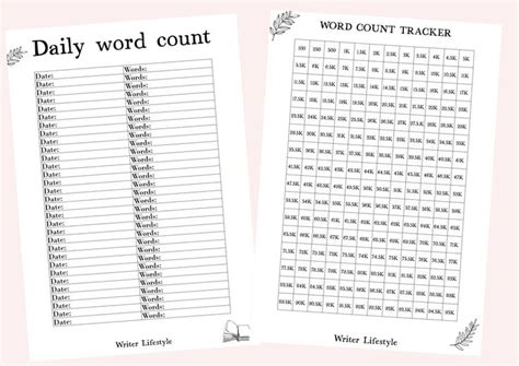 Word Count Printable Bundle Daily Word Count Tracker Writing Etsy