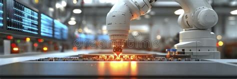 Robotic Arm Welding Circuit Board With Extreme Precision Stock