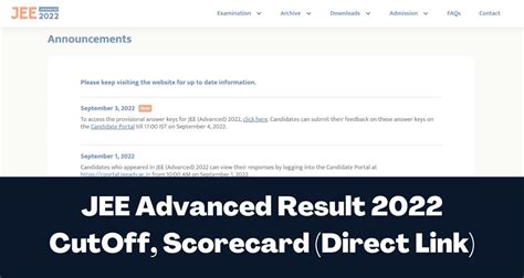 JEE Advanced Result 2022 Direct Link Cut Off Scorecard Jeeadv Ac In