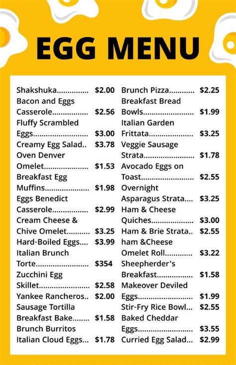 Creative Egg Menu Template With A Bright And Cheerful Look